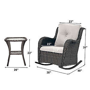 Rilyson Patio Chairs Outdoor Rocking Chair - 3 Piece Wicker Patio Bistro Set Rattan Patio Furniture Rocker Chairs and Side Table for Porch Deck Backyard Garden(Brown/Beige)