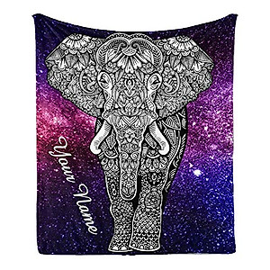 CUXWEOT Custom Blanket with Name Text,Personalized Galaxy Elephant Super Soft Fleece Throw Blanket for Couch Sofa Bed (50 X 60 inches)