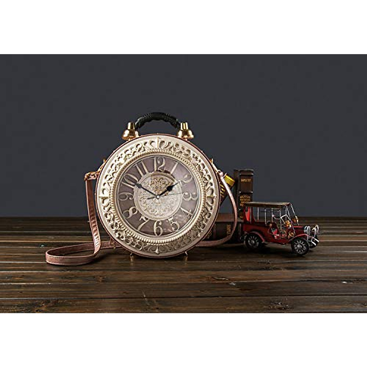 Pu Leather Handbags Fashion Real Clock Shoulder Bag Casual Women Evening Crossbody Bags,Retro Vintage Steampunk Female Messenger Bags for Women Girls (B)