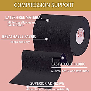 Gsbomzap 3 Pack Kinesiology Tape, Waterpoof Muscle Support Adhesive Sport Tape for Pain Relief, Latex Free Cotton Elastic Athletic Tape for Joints, Knee, Ankle, Shoulder, Wrist - Black 3in 5.5yd