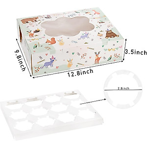 Hiceeden 20 Pack Cute Cupcake Boxes Hold 12 Count Cupcakes with Window, Paper Cupcake Containers with Detachable Inserts, Bakery Pastry Cake Carrier Holder, Cupcake Packaging Boxes for Muffins Storage