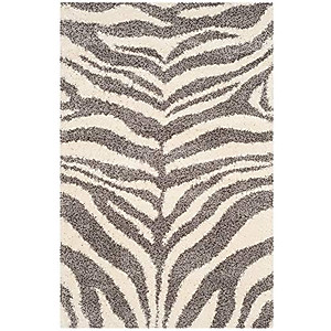 SAFAVIEH Portofino Shag Collection Accent Rug - 3' x 5', Ivory & Grey, Zebra Design, Non-Shedding & Easy Care, 2-inch Thick Ideal for High Traffic Areas in Foyer, Living Room, Bedroom (PTS215A)