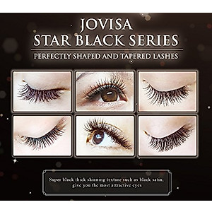 JOVISA Royale Star Black Classic Lash 0.15mm Thickness D Curl Shiny Deep Black Color Semi Permanent Individual Eyelash Extension 16 Rows/Tray (14mm)