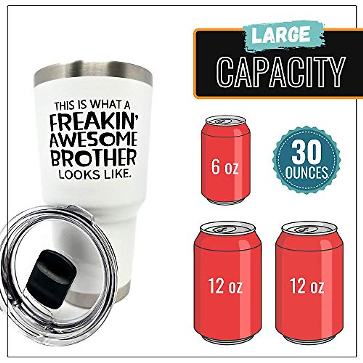 Funny Gift for Brother - Awesome Brother Tumbler Coffee Mug - Great Travel Cup Gifts for Brothers from Sisters, Christmas Birthday Presents for Brother