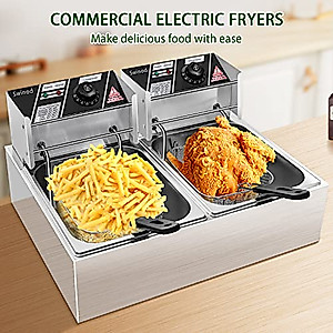 Swinod Commercial Deep Fryer with Basket, 12 Liter Adjustable Temperature Fryer 3400W