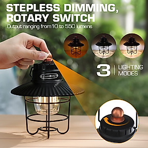 EverBrite LED Camping Lantern Pack of 2, USB C Rechargeable Lantern with 3 Light Modes, Vintage Outdoor Lanterns with Power Bank Function for Power Outages, Hurricane, Emergency, Fishing