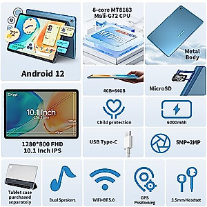 TECLAST 2023 New Android 12 Tablet, P30S Android Tablet 10 inch, 4+64GB, 1TB Expand Tablet PC, 8 Core CPU, 2.4G/5G WiFi Tablet, 10.1 inch IPS HD Display, Bluetooth 5.0, GPS, Dual Camera