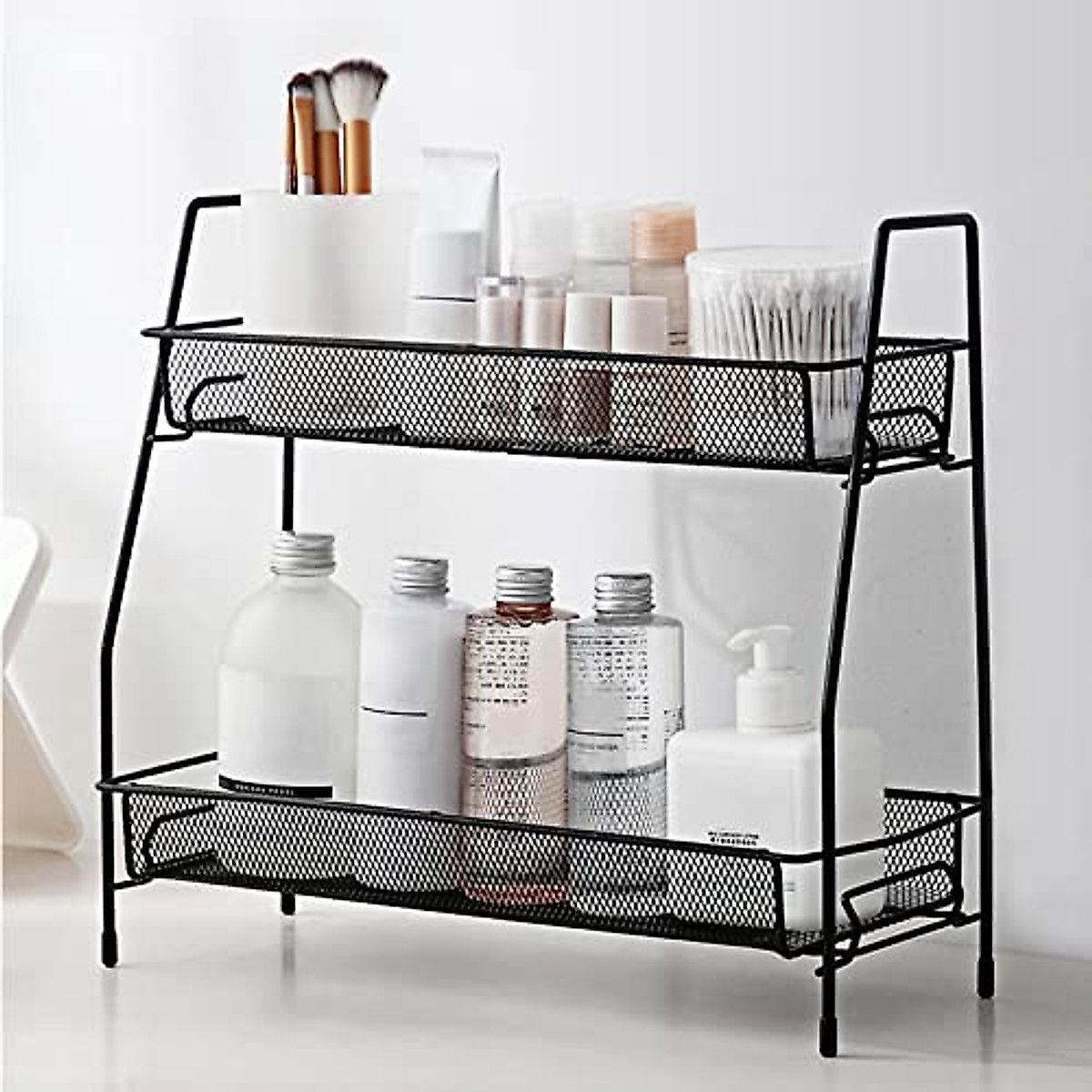 Glynae Kitchen countertop organizer spice rack L35 x W17 x H32.5 cm Bathroom counter organizer storage shelf easy to install and firm - Black