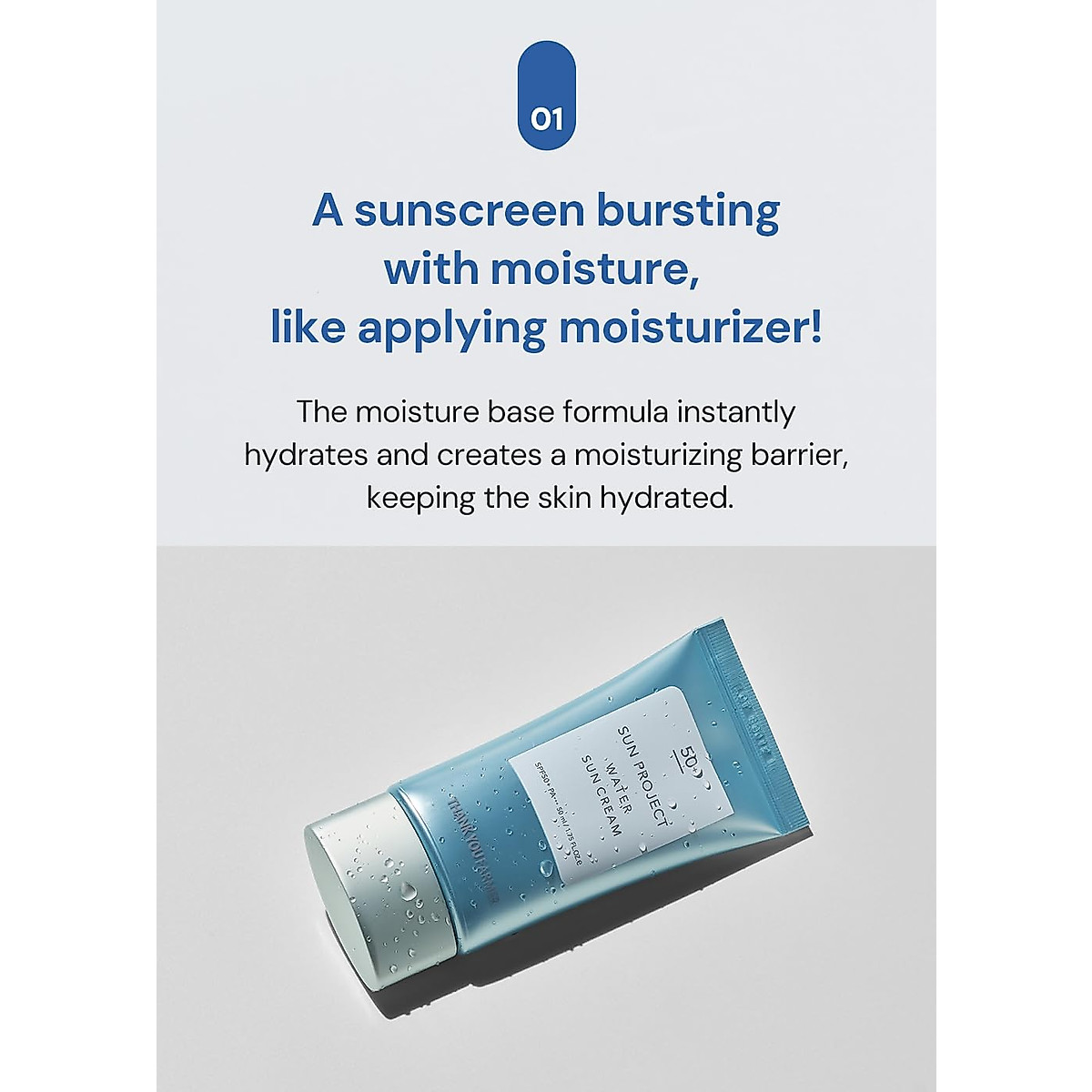 THANKYOU FARMER Sun Project Water Sun Cream 1.75 Fl Oz (50ml) - Travel Size Sunscreen, Face Sunscreen for Sensitive Skin, Korean Sunscreen for Face