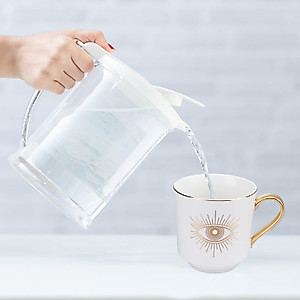 FRCOLOR Latte Mug Ceramic Coffee Mug Boho Evil Eyes Coffee Cups with Handle Turkish God Eye Tea Cup for Home Office Cafe Restaurant Travel Shop White White Coffee Mugs