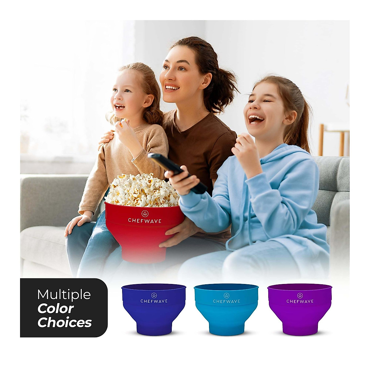 Chefwave Silicone Popcorn Popper (Red) - Reusable, Collapsible Microwave Popcorn Bowl - Dishwasher Safe