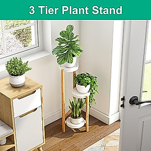 Plant Stand Indoor with Round Iron Plates, 3 Tiered Plant Stands for Indoor Plants Multiple, Bamboo Corner Plant Stand for Window Garden Balcony Living Room