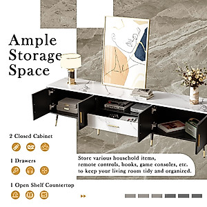 Merax Modern TV Stand for 80 Inch TV, 70 Inch Black & White TV Stand with Storage Cabinets, Drawer, and Open Space, Universal Entertainment Center Media Console for Living Room, Bedroom, Office