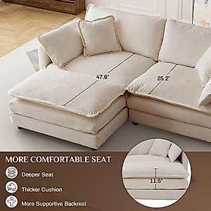 Wrofly Modular Sectional Sofa, 111.5" Comfy Chenille Deep Seat 3 Seater Cloud Couch, Oversized L Shaped Sofa with Convertible Ottoman, Modern Sleeper Sofa Set for Living Room Apartment Office, Beige
