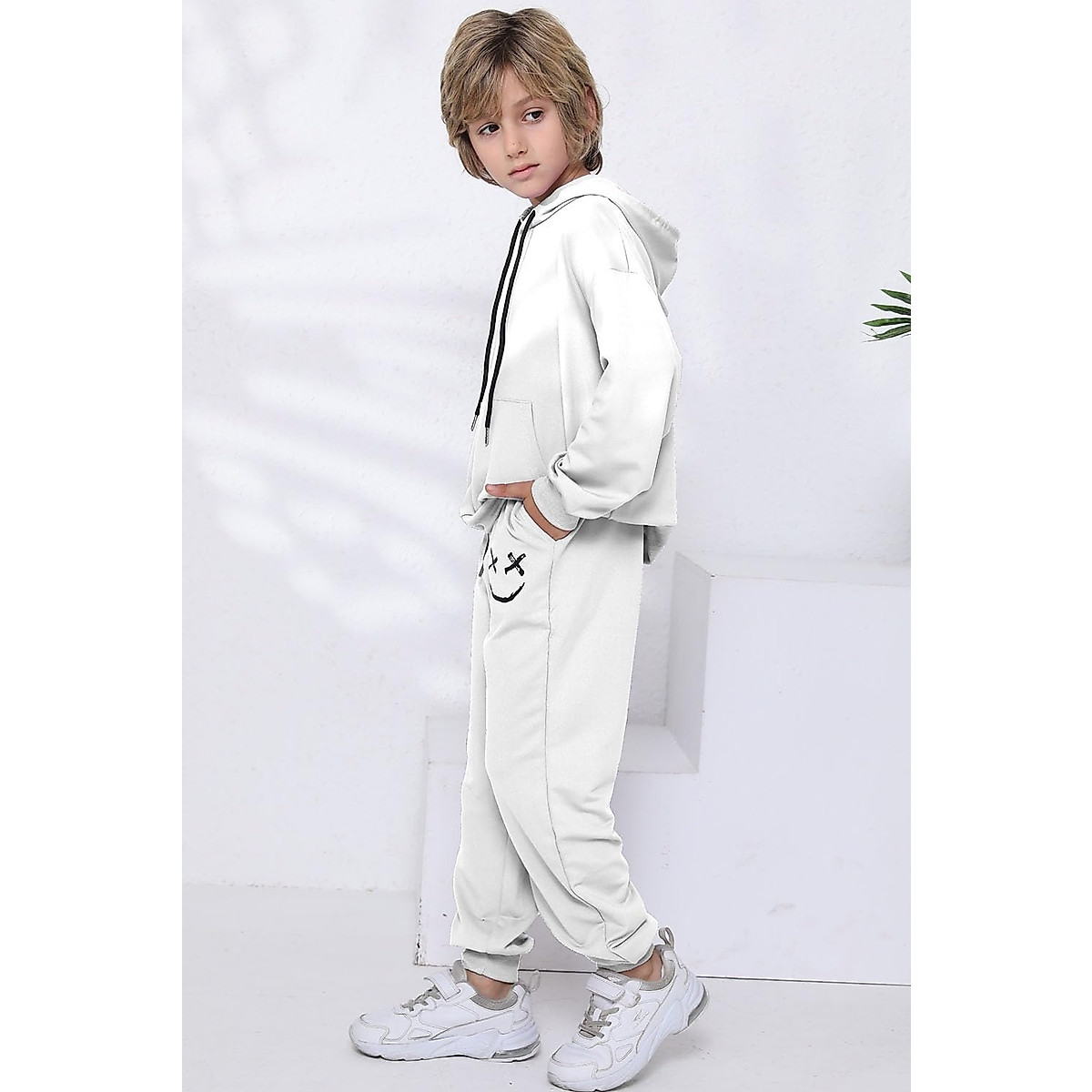 blibean Teen Boy Fall Clothes Sets Jogging Jogger Outfit Little Girl Hoodies Two Piece Sweat Pants Comfy 2pc CLothes Age 12T-13T (Size 12-13 Year) White