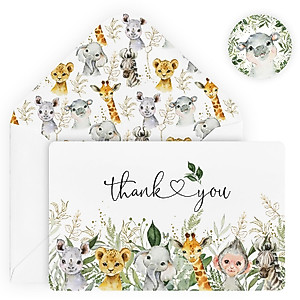 Artoid Mode 24 Pack Elephant Giraffe Thank You Cards Animal Greeting Cards Gift With Envelope Sticker Blank Note Cards for Birthday Wedding Baby Shower Bridal Shower, 4 x 6 Inch
