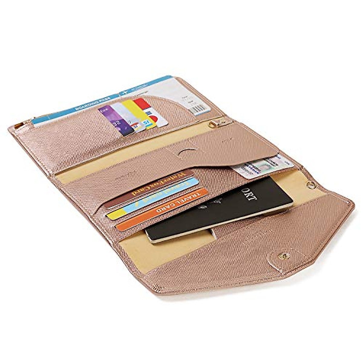 ZOPPEN Passport Holder for Women Travel Wallet Rfid Blocking Passport Cover Document Organizer Strap Ver.5, 07 Rose Gold