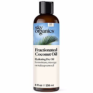 Sky Organics Fractionated Coconut Oil, Hydrating Dry Oil for Moisture, Massage and Makeup Removal, Suitable for All Skin Types, 100% Pure and Cold Pressed Multipurpose Body and Face Oil, 8 fl. Oz