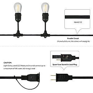 JONATHAN Y JYL8702A Indoor Outdoor Rustic Industrial LED S14 Edison Buld String Lights Garden Patio Backyard Porch Balcony, 48 ft. 15-Light, Black