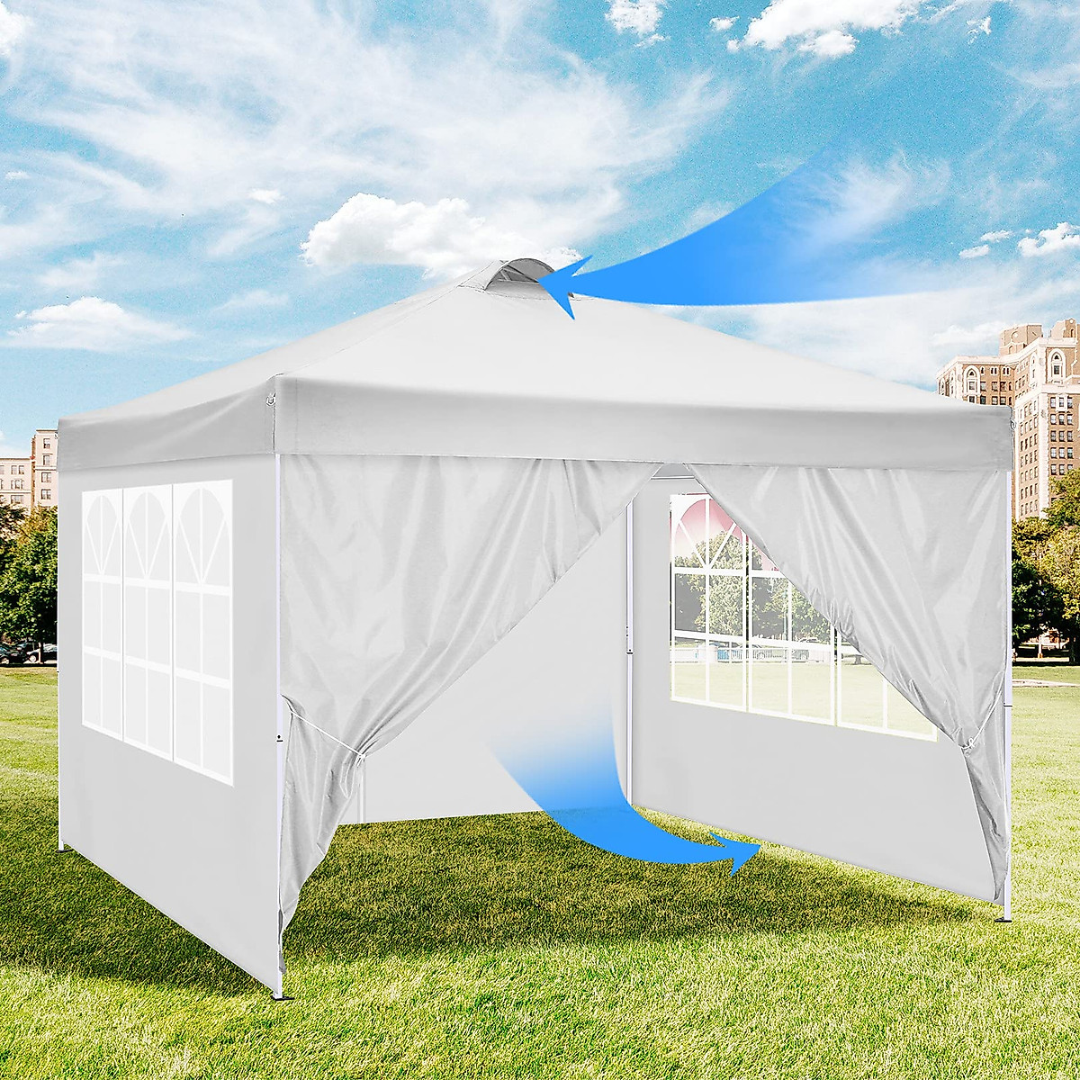 COBIZI Canopy 10'x10' Ez Up Canopy Waterproof Pop up Tent with 4 Removable Sidewalls, Commercial Instant Canopy with Air Vent, 4 Weight Bags, Carry Bag(10x10ft with 4 Sides & 4 Sandbags, White)