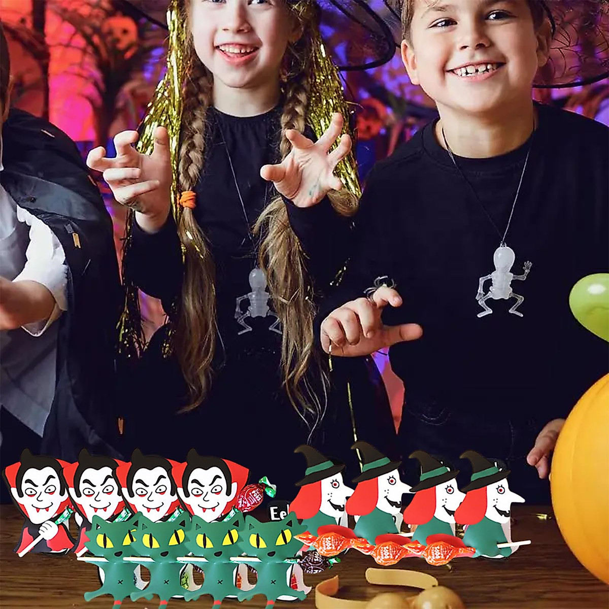 120 PCS Halloween Candy Decoration Cards Sugar Cards Holder for Children Halloween Party Sugar Decorative Paper Card for Treat or Trick School Classroom Exchange