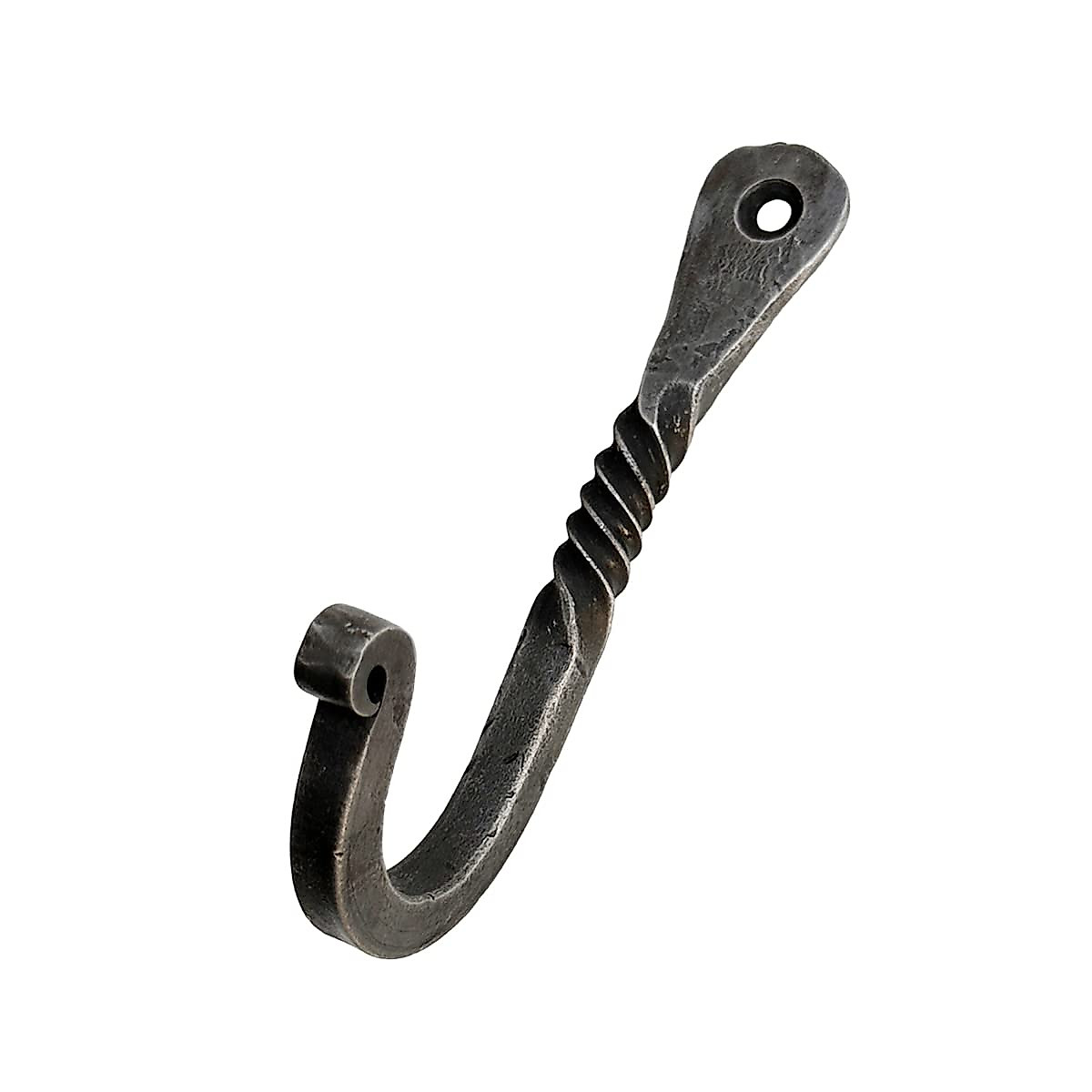 Living Ideas Hand Forged Twisted Wall Hook Wrought Iron Handmade Wall Mounted Coat Hook Blacksmith Metal Wall Kitchen Towel Hooks Rack Black Antique Finish Wall Hooks
