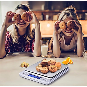 JOEAA Food Scale Digital Weight 3000g/0.1g Oz Grams and Ounces Kitchen Scale for Cooking Baking with Backlight LCD Display, Tare, 9 Units, Auto Off, 2 Trays, Batteries Included - Stainless Steel