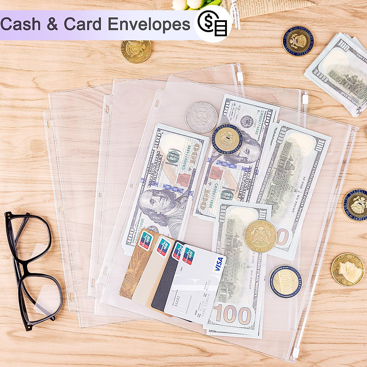 Antner Letter Size Binder Pockets 3 Holes Zipper Binder Folders for Ring Binder Loose Leaf Bags, Waterproof Pouch Document Filing Bags, 8 Pack