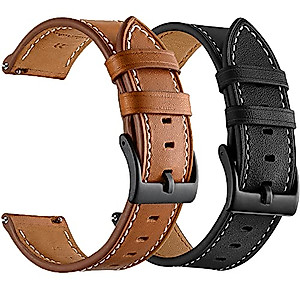 Olytop Galaxy Watch 5 Pro Bands 45mm, Galaxy Watch 6/4 Classic Band 47mm 46mm 43mm 42mm, Samsung Galaxy Watch 6/5/4/Acitve 2 Bands 44mm 40mm, 20mm Leather Wristband Replacement Strap Men, Black+Brown