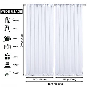 2 Pack White Wedding Backdrop Curtain 10ft by 10ft, Wrinkle-Free Chiffon Fabric Drape 4 Panels 5ft x 10ft Transparency Backdrop Drapes for Wedding Arch Bridal Shower Party Decoration