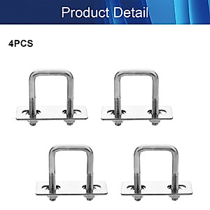 Juvielich 4Pcs Square U-Bolts,1" Inner Width,M6x25x50mm U-Bolt,304 Stainless Steel Square Bend U-Bolt with Nuts, Washers and Frame Plate,U Bolt Kit for Ski Boat, Automobiles Trailer, Sailboat Trailer