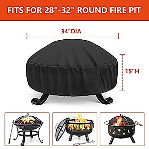 Maybret Fire Pit Cover Round for Fire Pit 22 Inch - 34 Inch,420D Heavy Duty Outdoor Firepit Cover Round,Waterproof, Dustproof and Anti UV, Fit All Seasons,Full Coverage Patio Outdoor Fireplace