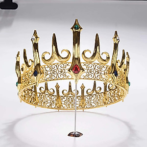 S SNUOY Gold King Crowns for Men Full Round Metal Crown King Party Hats Crowns and Tiaras for Men