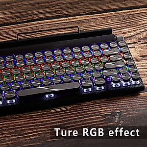 Typewriter Keyboard Mechanical, Typewriter Retro Mechanical Gaming Keyboard with RGB Backlight 83 Keys Metal Round Keycap, Retro Typewriter Keyboard for PC (Black)