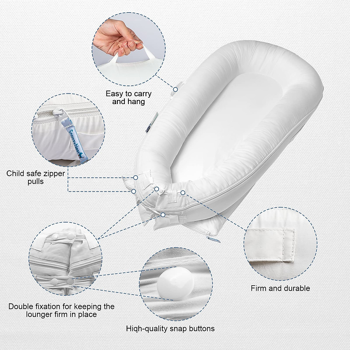 Baby Nest Cover for Dockatot Deluxe+ Docks | MEXXI 100% Hypoallergenic Cotton Newborn Lounger Cover | (Cover Only) (White)