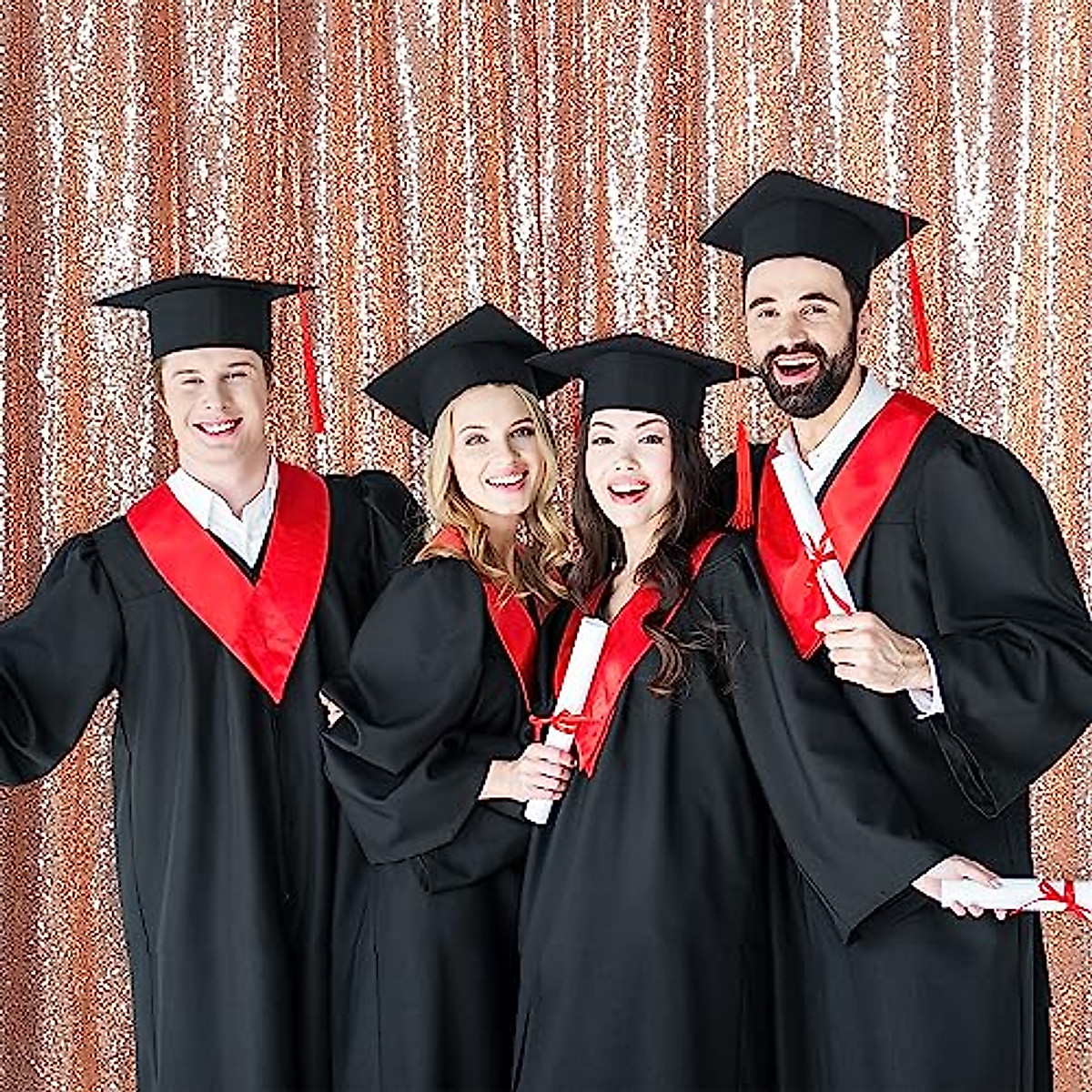 TRLYC 2pcs 2FTX8FT Rose Gold Sequins Backdrop Curtain