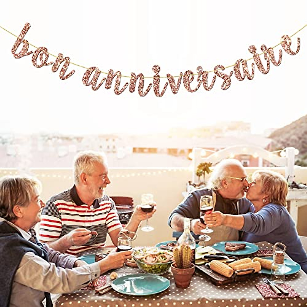 INNORU Bon Anniversaire Banner, French Theme Birthday Party Decorations, Birthday Anniversary Party Bunting Garland, Birthday Party Decorations, Rose Gold Glitter