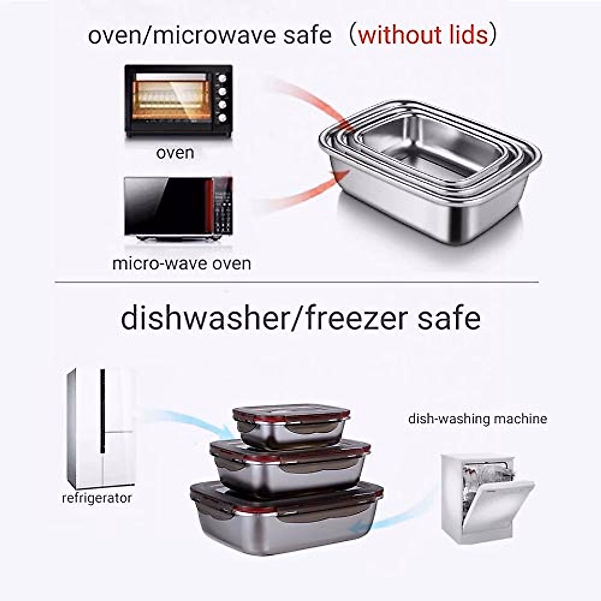 3 Pieces Stainless Steel Food Storage Container with Lids Airtight Metal Food Containers Stackable Meal Prep Leftover Containers for Freezer Fridge Oven Dishwasher Safe 600ml/1500ml/2900ml
