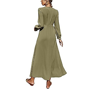 Rooscier Women's Ruffle Long Sleeve Empire Waist A Line Swing Flowy Long Maxi Dress Green Medium