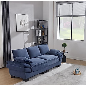 Modern Loveseat Couch Sofa,89'' Corduroy Upholstered 2-Seat Sofa, Sectional Love Seat Furniture with 2 Pillows with Movable Armrest, Deep Couches for Living Room,Navy Blue