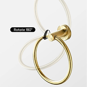 BATHSIR Gold Towel Holder, Brushed Gold Towel Ring Wall Mounted for Bathroom, Heavy Duty Stainless Steel Morden Bathroom Kitchen Wall Mounted Towel Holder