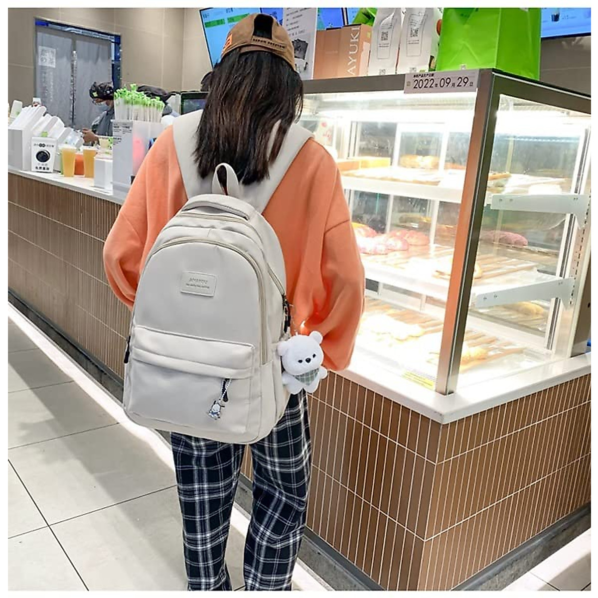 GRYPIT Kawaii Cute Aesthetic Backpack with Cute Accessory Cute Bag Charm (Stone White)