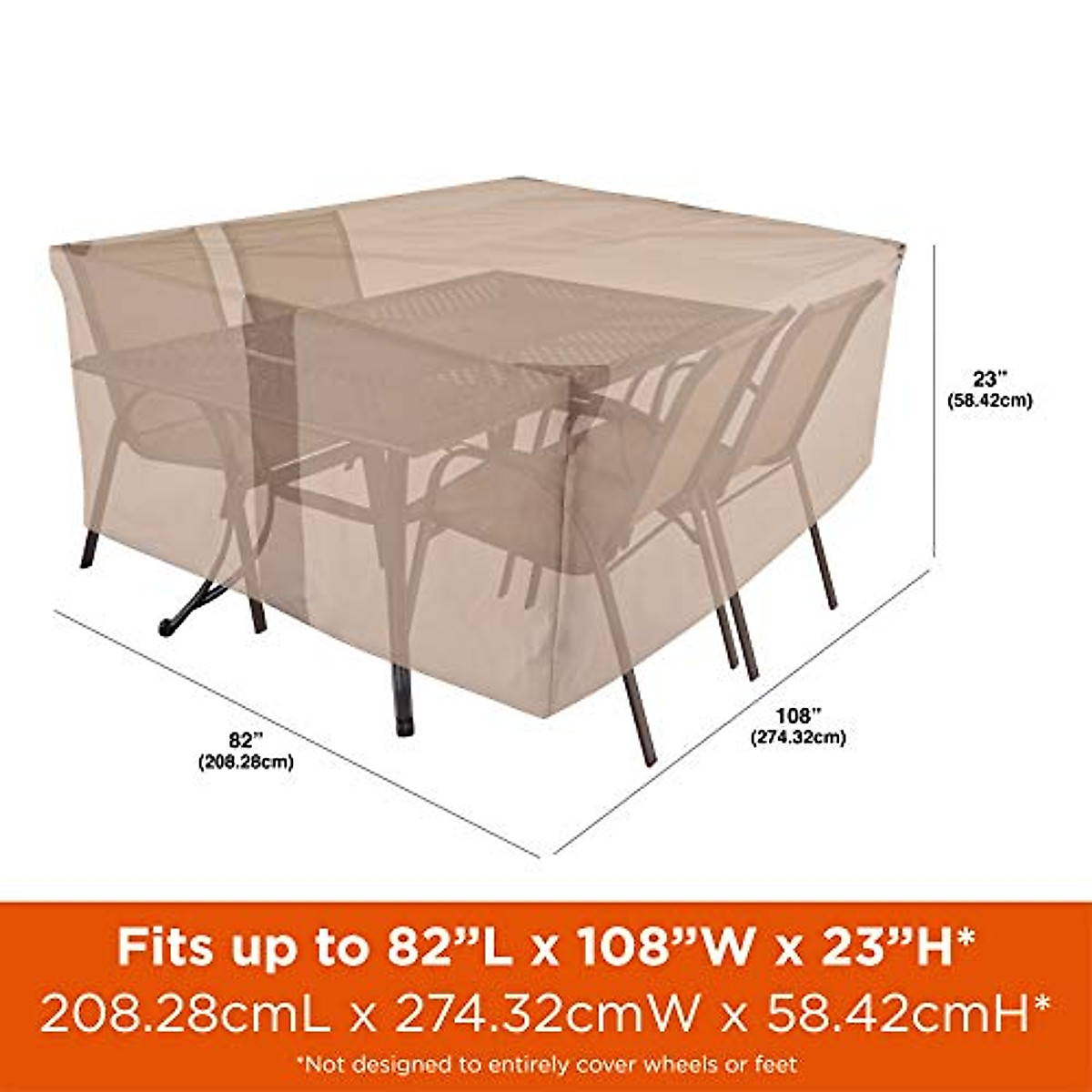 Modern Leisure 2912 Monterey Patio Table and Chairs, Furniture Set, Outdoor Cover, Rectangular/Oval (108 L x 82 D x 23 H inches) Water-Resistant, Khaki/Fossil
