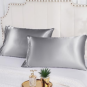 LXMGED Satin Silk Pillowcases for Skin and Hair,Set of 2 Satin Pillow Cases for Women with Envelope Closure,Soft Breathable Smooth Cooling Silk Pillow Covers for Gifts，Silver Grey，Standard (20" x 26")