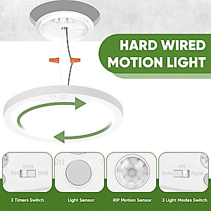 2-Pack Motion Sensor LED Ceiling Lights Wired, 8.7 Inch 3 Modes 18W 1800LM Flush Mount Light Fixtures, 3000K/4000K/5000K Motion Activated Ceiling Lamps with Timer for Indoor, Closet, Stair, Porch