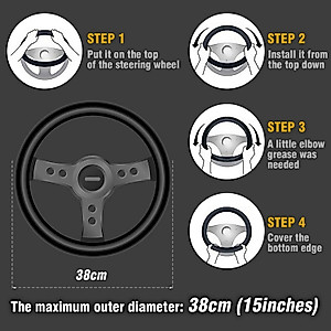 ZHOL Cow Print Steering Wheel Cover, Universal 15 inch Breathable Microfiber Leather Anti-Slip Car Steering Wheel Protector for Women Men, Black&White
