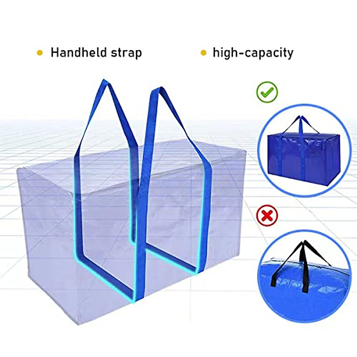 BOCAR Oversized Home Moving Bags Heavy Duty Extra Large Storage Bags for Clothes with Zippers Carrying Handles, Space Saving Alternative to Moving Box Packing Moving Supplies (MB-001-Blue-3)