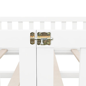 HomSof Full Size Bed Floor Bed with Safety Guardrails and Door for Kids,77.6''L x 55.9''W x 17.5''H， White