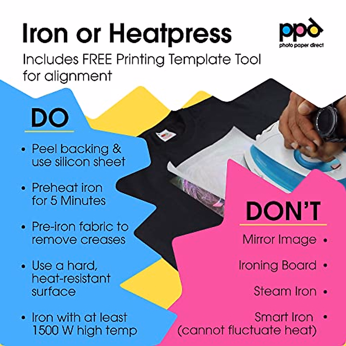 PPD Inkjet Premium Iron-On Dark T Shirt Transfers Paper LTR 8.5x11" Pack of 5 Sheets (PPD-4-5)