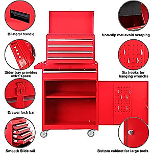 TCE ATBT1204T-RED Torin Rolling Garage Workshop Tool Organizer: Detachable 4 Drawer Tool Chest with Large Storage Cabinet and Adjustable Shelf, Red